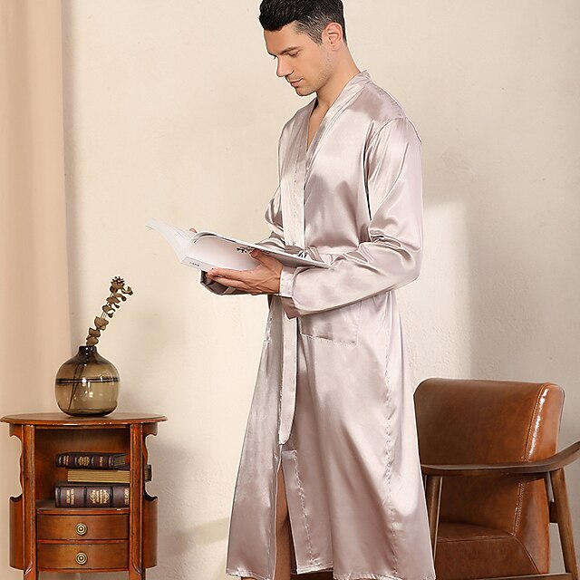 Men's Plus Size Pajamas Robe Silk Robe Sleepwear Pure Color Fashion ...