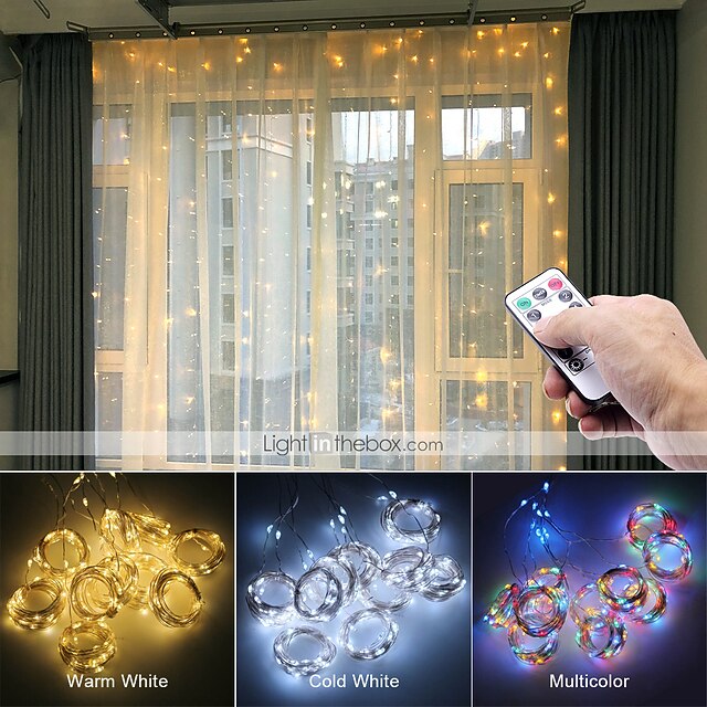 LED Window Curtain String Lights 3x3m Wedding Decoration 300 LEDs with ...