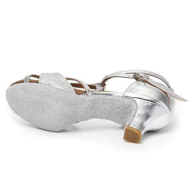 Women's Silver Glitter Latin Dance Sandals with Ankle Strap - Perfect ...