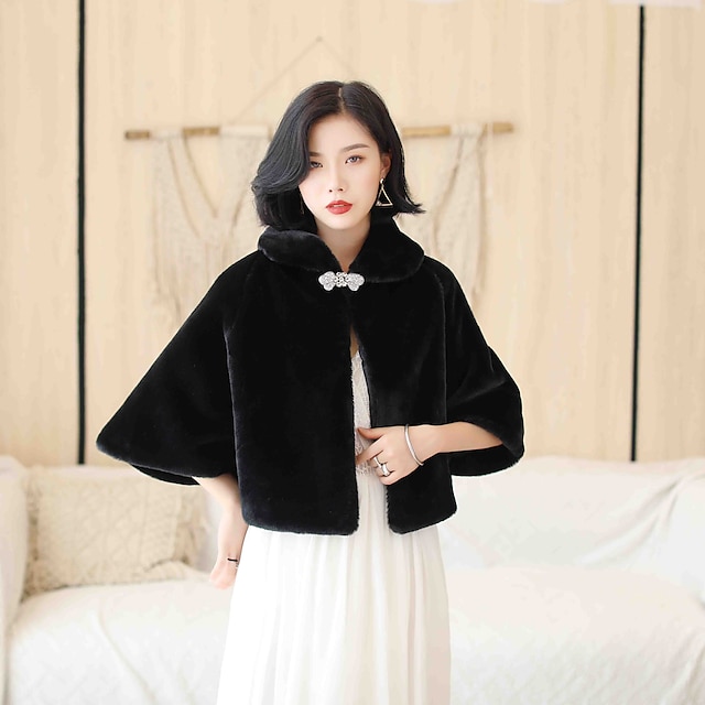 Long Sleeve Capes Faux Fur White Coat Wedding / Party / Evening Women's ...