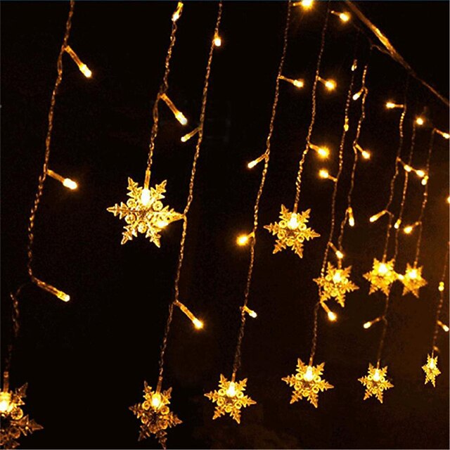 String Lights LED Snowflake Star Curtain Lights, 3.5m 96 LEDs, 8 Flash ...