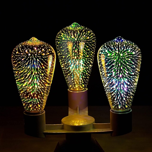 6pcs 3pcs 1pc 3D Firework Light Bulb ST64 LED Bulb 5W E27 E26 RGB Fairy ...