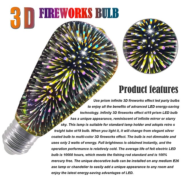 6pcs 3pcs 1pc 3D Firework Light Bulb ST64 LED Bulb 5W E27 E26 RGB Fairy ...