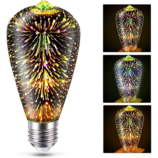6pcs 3pcs 1pc 3D Firework Light Bulb ST64 LED Bulb 5W E27 E26 RGB Fairy ...