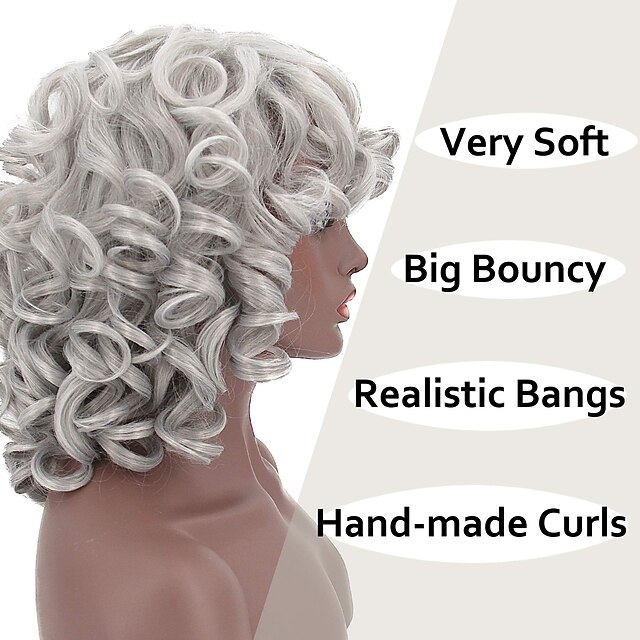 Curly Wigs for Black Women 14'' Short Silver Grey Wavy Bob Hair Wig ...