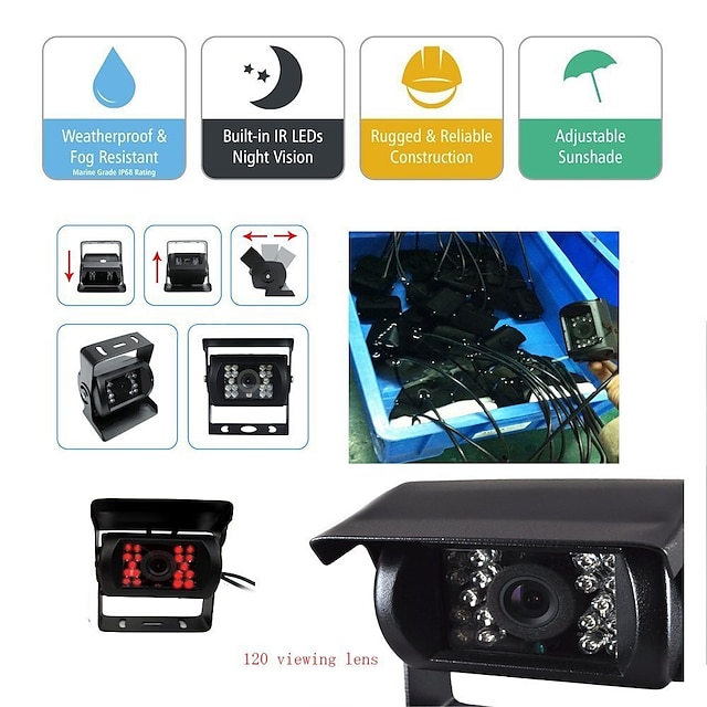 Rear View Camera Kit with 7 LCD Monitor 120 Wide Angle Rearview Camera ...