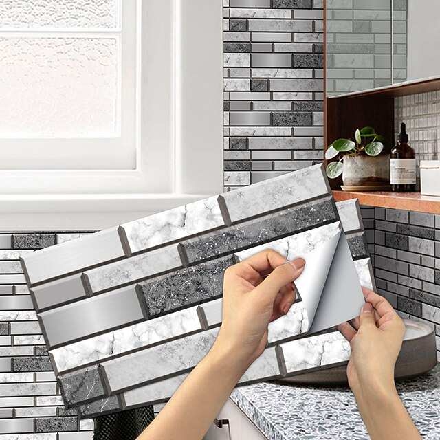 15x30cm 6pcs Tiles Wall Stickers Tile Paint Backsplash Removable ...