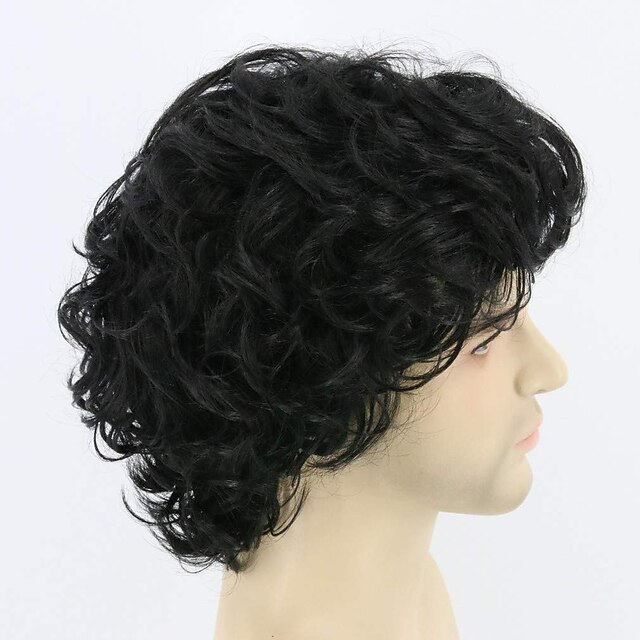 Black Wigs for Men Medieval Wig Cosplay Costume Wig Curly Middle Part ...