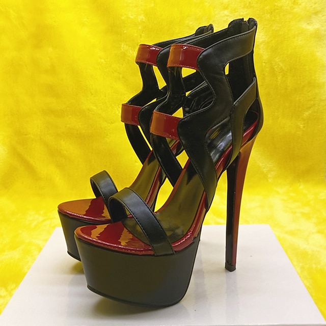 Daring Black and Red Women's High Heel Sandals - Edgy Cut-Out Design ...