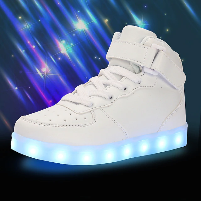 Gold LED Light-Up High-Top Sneakers for Kids and Men with Colorful Sole ...
