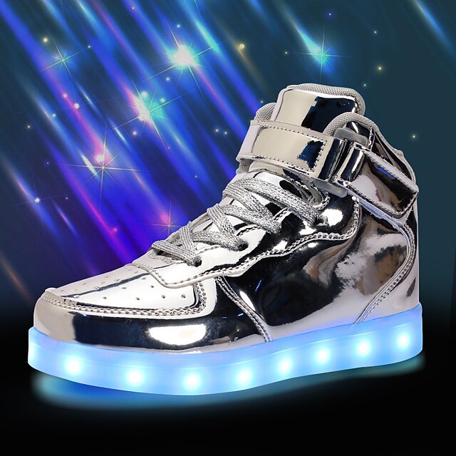 Gold LED Light-Up High-Top Sneakers for Kids and Men with Colorful Sole ...