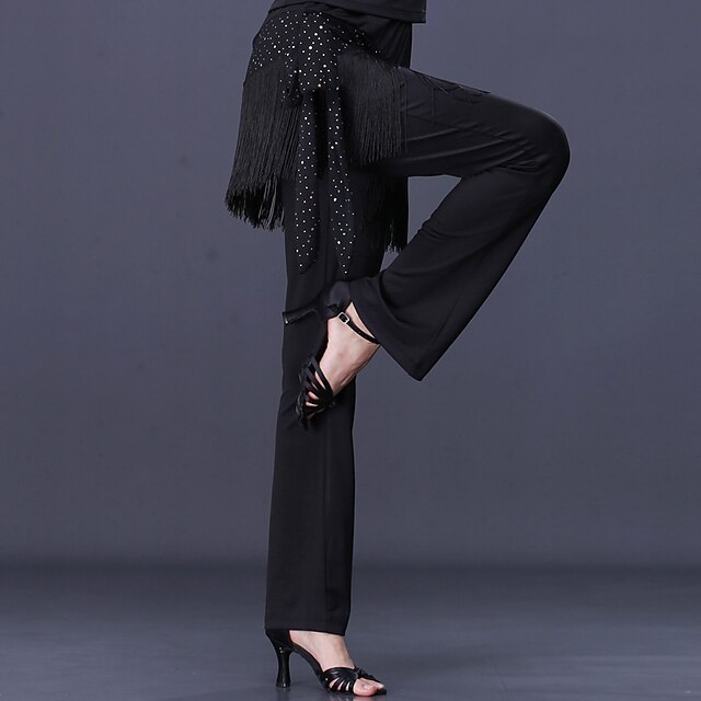 Latin Dance Ballroom Dance Pants Fringed Tassel Ruching Pure Color ...