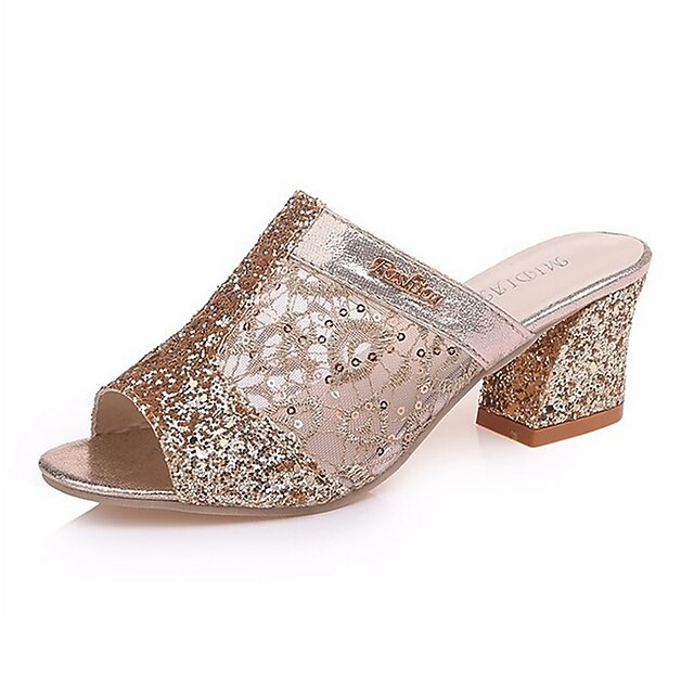 Women's Mules Glitter Crystal Sequined Jeweled Heeled Mules Sparkly ...