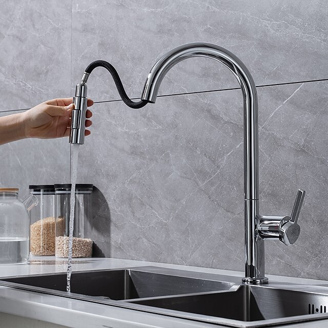 Kitchen Faucet with Pull-out Spray,Single Handle One Hole Brass High ...