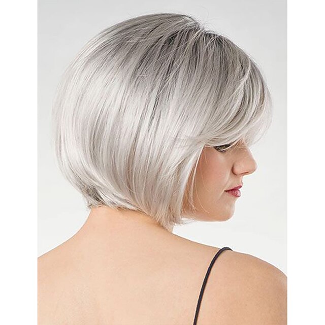 Short Gradient Gray Bob Bob Wig Ladies Straight Hair Synthetic Wig ...