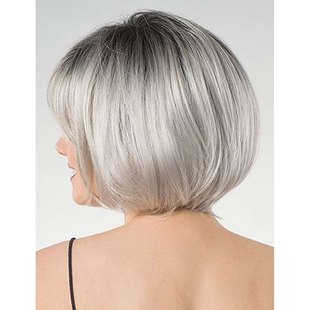 Short Gradient Gray Bob Bob Wig Ladies Straight Hair Synthetic Wig ...