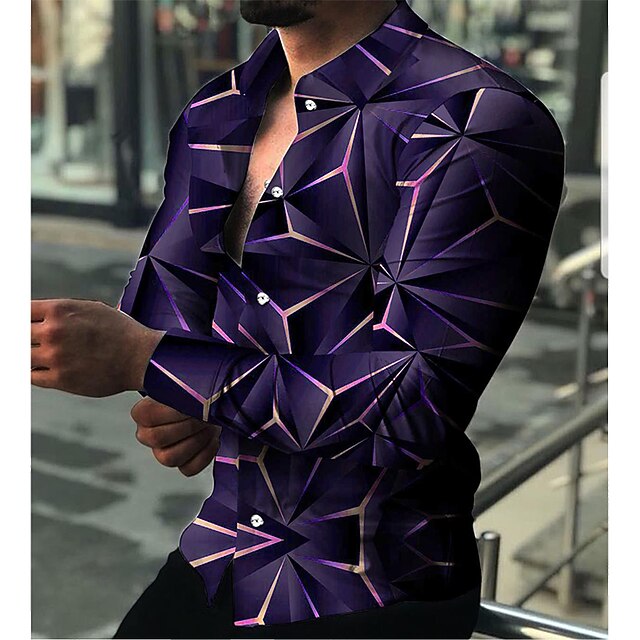 Men's Geometric Pattern Geometry Shirt Button Up Shirt Long Sleeve ...