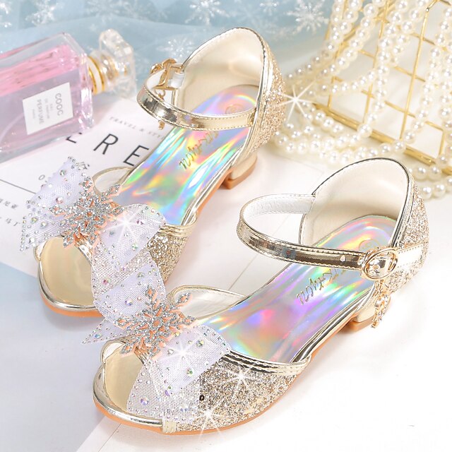 Girls' Pink Glitter Party Shoes – Peep-Toe Design, Bow and Rhinestone ...
