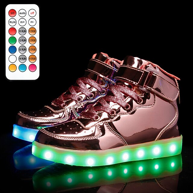 Gold LED Light-Up High-Top Sneakers for Kids and Men with Colorful Sole ...