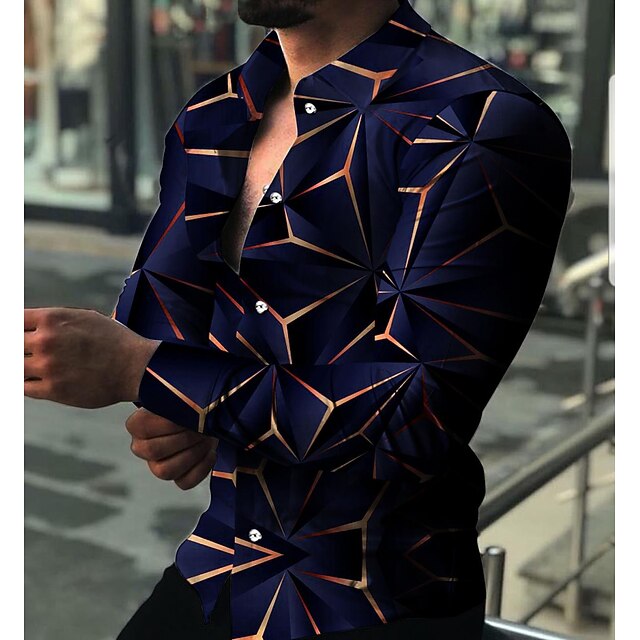 Men's Geometric Pattern Geometry Shirt Button Up Shirt Long Sleeve ...