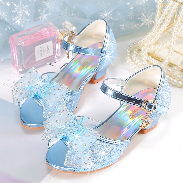 Girls' Pink Glitter Party Shoes – Peep-Toe Design, Bow and Rhinestone ...