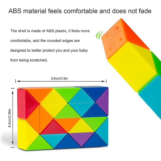 1PC Snake Fidget Toy Cube Twist Puzzle 24 Wedges Large Size Rainbow ...