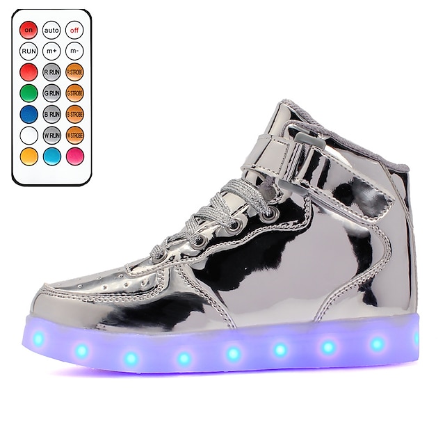 Gold LED Light-Up High-Top Sneakers for Kids and Men with Colorful Sole ...