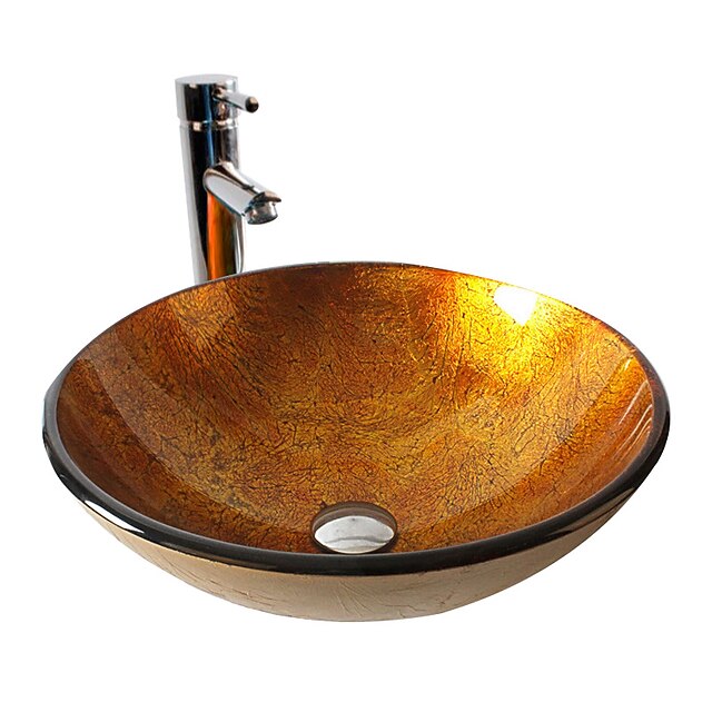 Round Artistic Vanity Basin Sink Bathroom Vessel Tempered Glass Bowl 16 ...