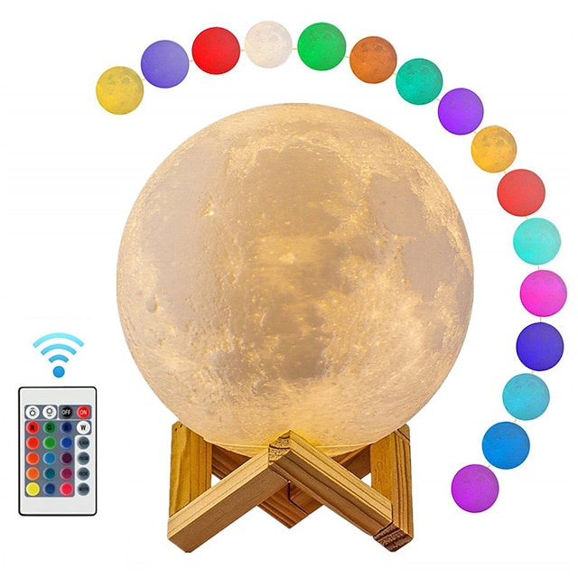 3D Moon Lamp 16 Colors Change Galaxy Moon LED Night Light USB Remote ...