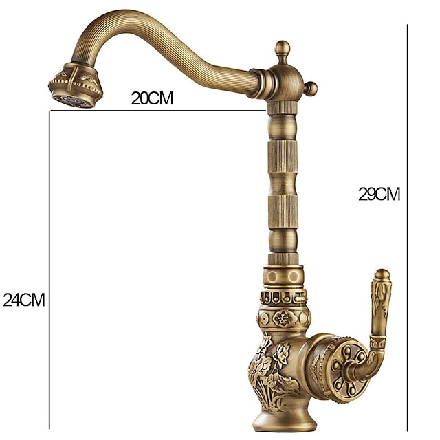 Traditional Kitchen Sink Mixer Faucet, Antique Brass Single Handle Taps ...