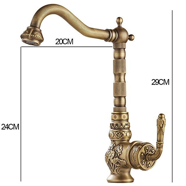 Traditional Kitchen Sink Mixer Faucet, Antique Brass Single Handle Taps ...