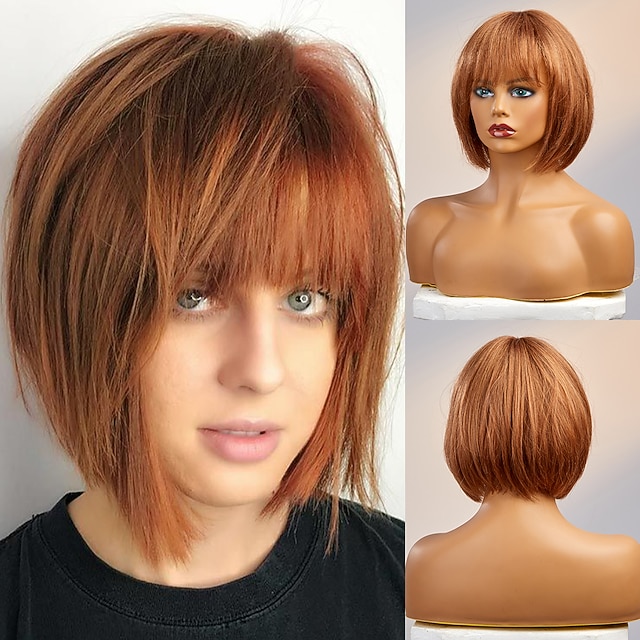 Mänskligt hårblandning Peruk Korta Rak Naturlig rak Bob-frisyr Frisyr i ...