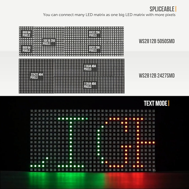 WS2812B RGBIC 5050SMD LED Matrix Panel 256 Pixels Individually ...