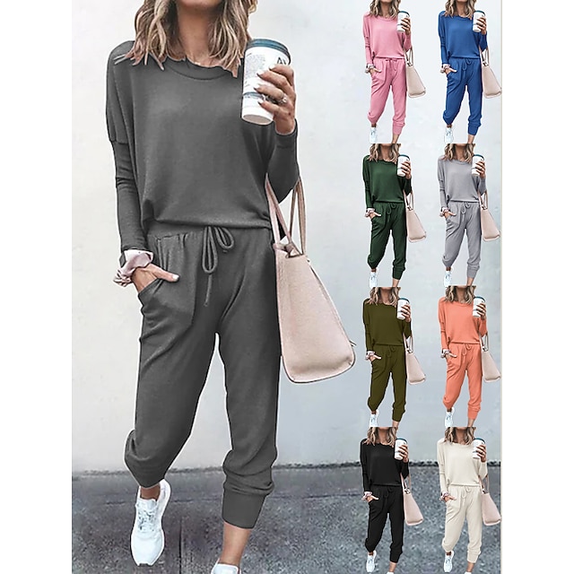 Women's Tracksuit Sweatsuit Drawstring Athleisure Long Sleeve Polyester ...