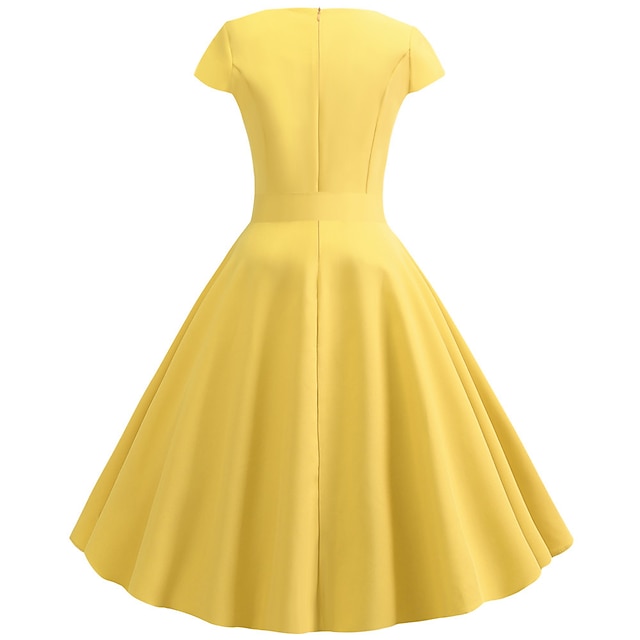 Retro Vintage 1950s A Line Dress Rockabilly Swing Dress Cap Sleeve Bow ...