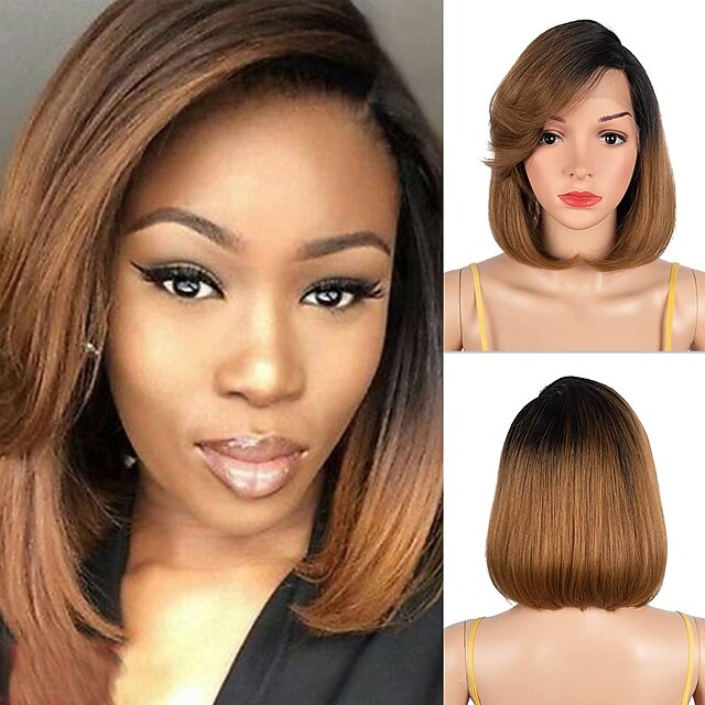 Human Hair 4x4 Lace Front Wig Bob Brazilian Hair Natural Straight Black ...