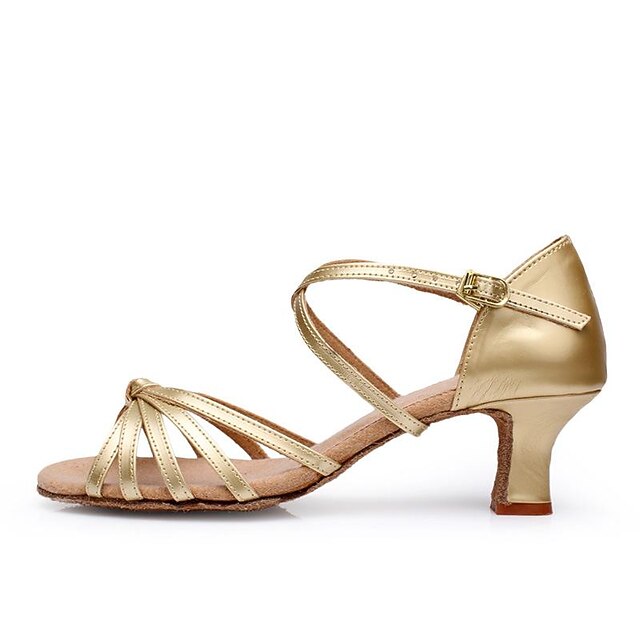 Women's Gold Satin Strappy Dance Shoes, Open-Toe Ballroom Shoes for ...
