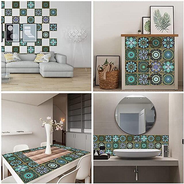 12PCS European-style Thickened Tile Self-adhesive Paper Dream Blue ...