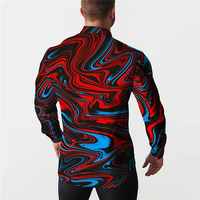 Men's Gradient Geometric Pattern Shirt Button Up Shirt Long Sleeve ...