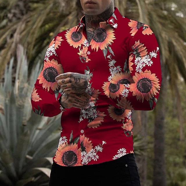 Men's Floral Shirt Button Up Shirt Long Sleeve Fashion Designer Casual ...