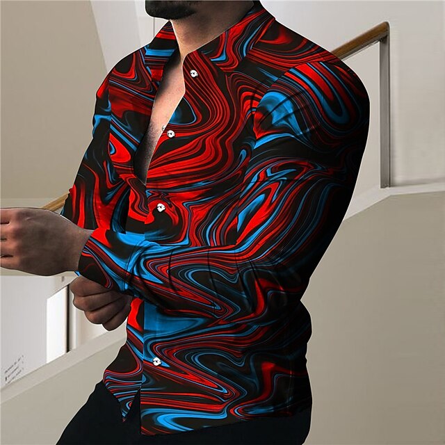 Men's Gradient Geometric Pattern Shirt Button Up Shirt Long Sleeve ...