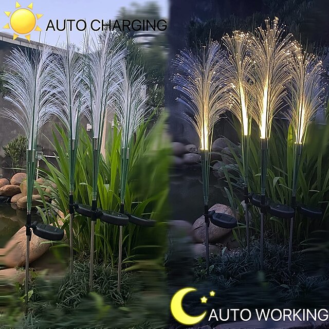 2PCS Solar Pathway Lights, Waterproof LED Bulrush Fiber Garden Lights ...