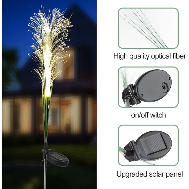 2PCS Solar Pathway Lights, Waterproof LED Bulrush Fiber Garden Lights ...