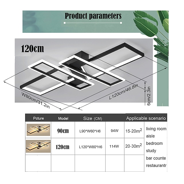 LED Ceiling Lights 4-Light 90/120cm Flush Mount Lights LED Modern Style ...