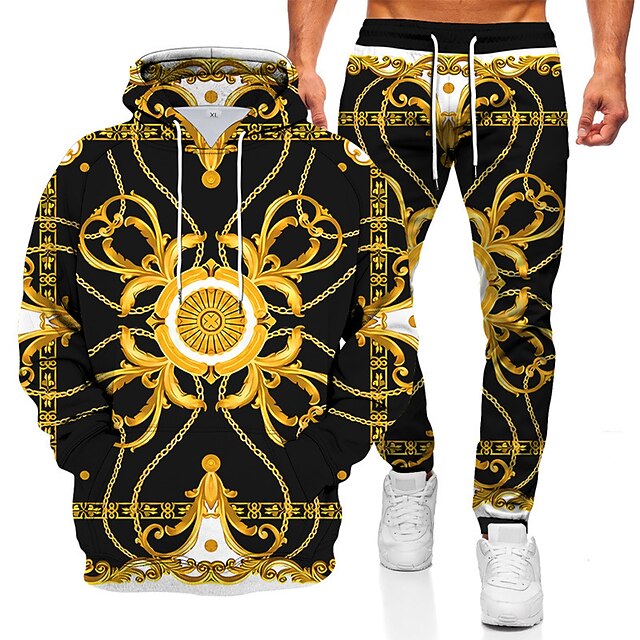 Men's Graphic Chains Print 2pcs 3D Sweatshirt Sets Tracksuit Hoodies ...