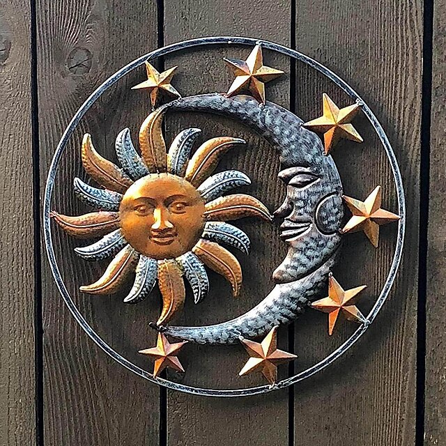 Metal Sun Moon Star Wall Plaque Decorative Figurine Indoor Outdoor ...