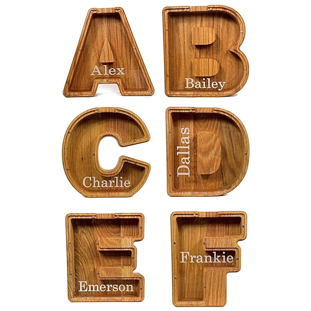Wooden Letter Piggy Bank 26 Alphabets Wooden Coin Piggy Bank Christmas ...
