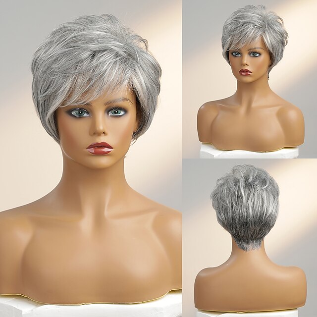 Emberi haj keverék Paróka Rövid Természetes egyenes Pixie frizura ...