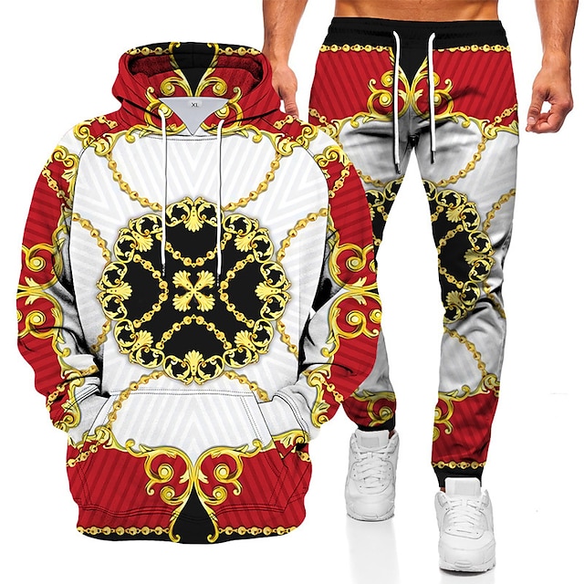Men's Graphic Chains Print 2pcs 3D Sweatshirt Sets Tracksuit Hoodies ...