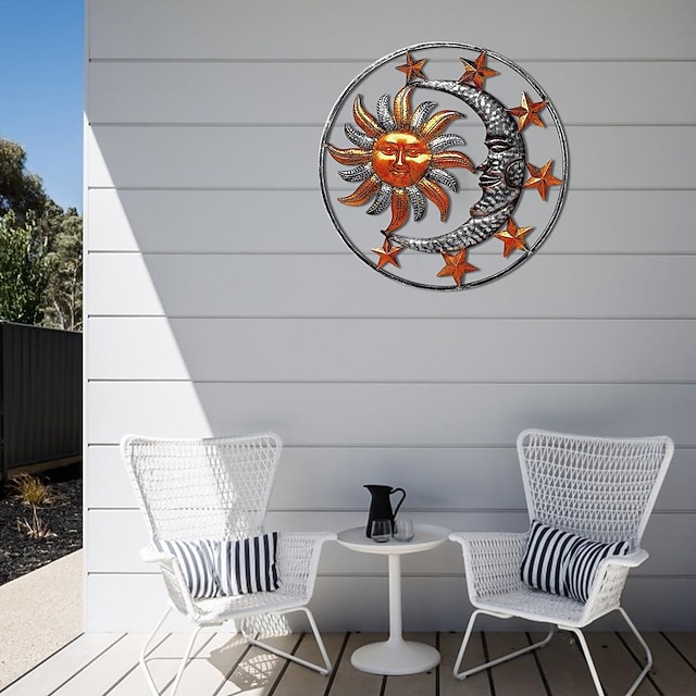 Metal Sun Moon Star Wall Plaque Decorative Figurine Indoor Outdoor ...